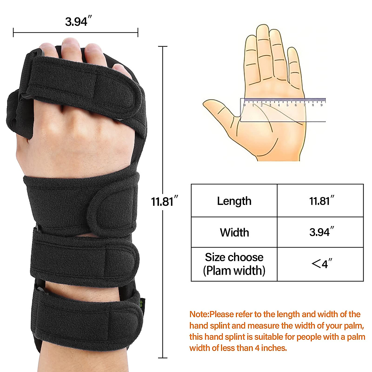 HOOMTREE Stroke Resting Hand Splint Right&Left Resting Hand Splint with Finger Separator Functional Night Immobilizer Wrist Finger Brace for Carpel Tunnel Pain,Sprain Fracture,Tendonitis (Left,Black)