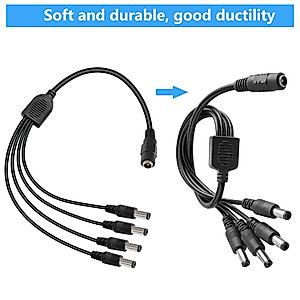 SAISN DC Power Y Splitter Cable 1 Female to 4 Male Plug for CCTV Camera (1 to 4)