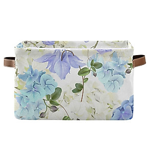 susiyo Blue White Hydrangea Flowers Storage Bins 2 Pcs, 14 x 10 inch Canvas Storage Basket for Shelves Closet Organizing
