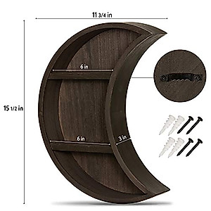 RUSTIX Rustic Brown Crescent Moon Shelf - Wall Mounted Hanging Floating Shelves for Essential Oil Display or Crystal Holder - Moon Phase Hippie Celestial Boho Nursery Decor - Gothic Witchy Room Decor
