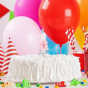 Pink Number Candles, Pink Bowknot Number Candles Glittering Birthday Number Candle for Cake Birthday Party Wedding Anniversary (Number 1)