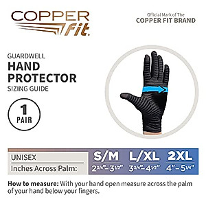 Copper Fit Guardwell Gloves Full Finger Hand Protection, Small/Medium, Black