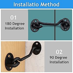 2 Pack Black Hook Lock for Door, 4 Inch Barn Door Latch Hook and Eye Latch with Screws Barn Door Lock Gate Latches for Fence Outdoor Window Cabinet Bathroom