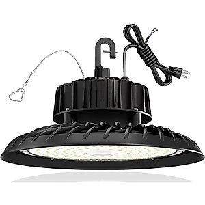 VPCRT6 Super Bright LED High Bay Light 300W, 30% Brighter Than Normal LED, 43500LM with US Plug, 5000K 0-10V Dimmable UL Listed for Commercial Warehouse Barn Garage Workshop Factory, IP65