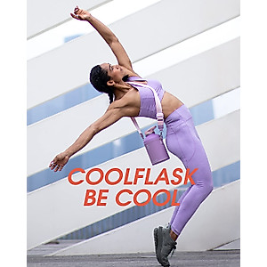 Coolflask Half Gallon Water Bottle Insulated with PU Leather Sleeve, 64 oz Water Bottle Color Contrast with Straw Lids, Stainless Steel Metal Large Water Jug, Keep Cold 48h Hot 24h,Lilac Purple