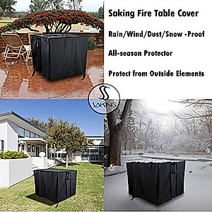 Saking Fire Pit Cover,28 Inch Square Firepit Covers Gas Fireplace Fire Pit Table Cover for Propane Fire Pit - 28 x 28 x 25 Inch (Black)