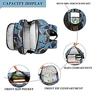 ALAZA Angry Shark Animal Print Blue Laptop Backpack Purse for Women Men Travel Bag Casual Daypack with Compartment & Multiple Pockets