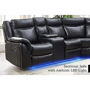 ELIASER Manual Reclining Sectional Sofa with LED Light Recliner Faux Leather L-Shaped Reclining Sectional Couch Recliner Sofa Cup Holder,USB Port,Storage Console,5 Seater for Living Room Black