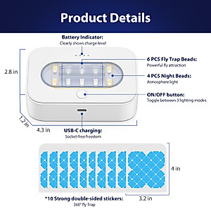 Fruit Fly Traps for Indoors, Rechargeable Fly Trap Indoor with Night Light Gnat Traps for House Indoor Bug Zapper for Plants Gnats Moths Mosquitos Pest Control with 10PCS Refills