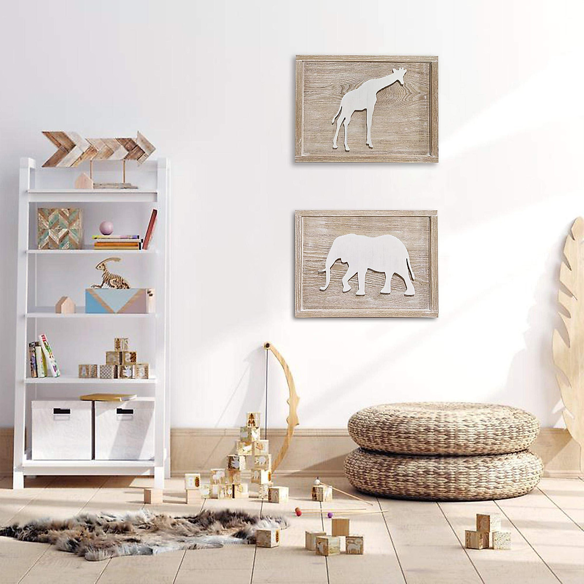 Bon et Beau 16×12 Inch Wood Cut-Out Giraffe Wall Decor - Neutral Wall Art for Baby Girl Baby Boy Nursery, Kids Room, Playroom Decor