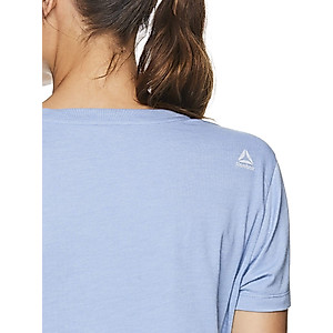 Reebok Womens V-Neck Script Logo Graphic T-Shirt, Blue, Large