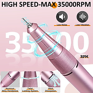 Portable Nail Drill Kit,35000RPM Electric Nail Drill Machine E File with Bits and Sanding Bands for Acrylic Gel Nails Polishing,Professional 4500mAh Rechargeable Nail Drill for Manicure Salon Home