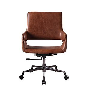 Acme Kamau Leather Upholstered Swivel Office Chair in Vintage Cocoa