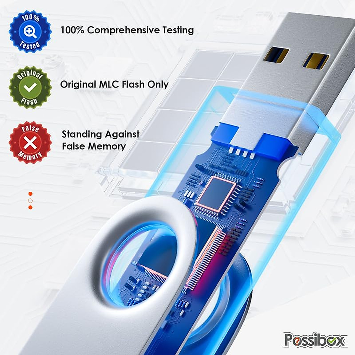 Possibox Custom Swivel USB Flash Drive 128MB Promotional Product Personalized with Your Logo - Bulk USB 2.0 - Customizable 100 Pack