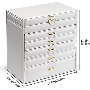Vlando 6 Tier Large Jewelry Storage Box with Mirror, Huge Jewelry Box Organizer Storage of Necklace Ring Earring Bracelets Watches (White)
