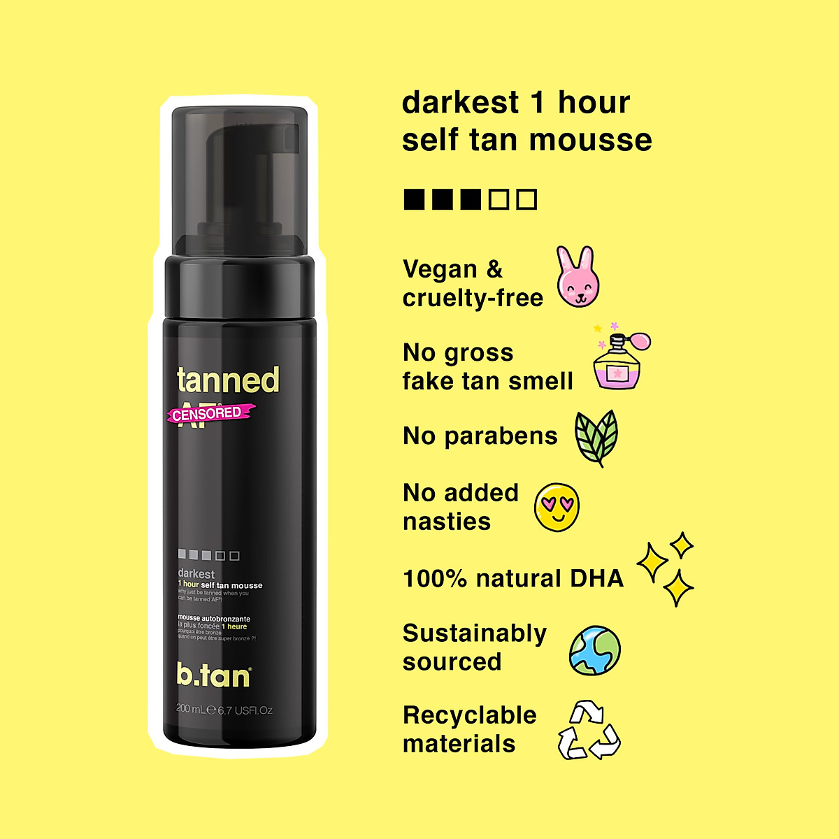 b.tan Dark Self Tanner Kit | Get Tanned Bundle - Self Tanner Mousse with Mitt Applicator, 1 Hour Sunless Tanner, Fast and No Fake Tan Smell, No Added Nasties, Vegan, Cruelty Free, 6.7 Fl Oz