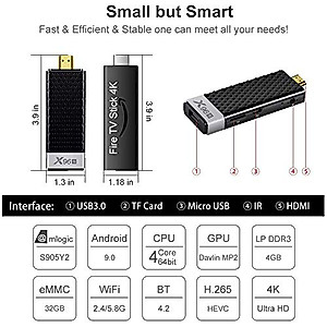 ACEMAX X96S Android 9.0 Pie Smart TV Stick Amlogic Quad Core 64bits 4GB RAM 32GB eMMC Rom Dual WIFI 2.4G 5.8G Bluetooth 4K UHD USB3.0 Port 3D HDR HLG Supported Media Player