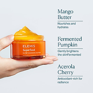 ELEMIS Superfood AHA Glow Cleansing Butter, Daily Skincare Facial Cleanser to Brighten, Nourish & Hydrate Skin, Facial Mask & Brightening Cleanser