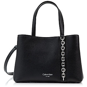 Calvin Klein Adeline Triple Compartment Satchel, Black/Silver,One Size