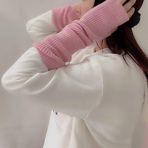 F Flammi Cashmere Blended Arm Warmer Winter Fingerless Gloves Knit Mitten Gloves Wrist Warmer with Thumb Hole for Women