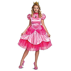 Disguise Womens Princess Peach Costume, Official Nintendo Super Mario Bros Dress And Crown Adult Sized, Pink, Large 12-14 US