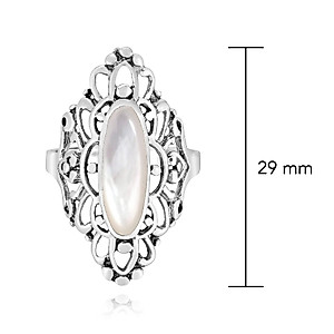AeraVida Cute Heart Filigree Oval Mother of Pearl .925 Sterling Silver Ring