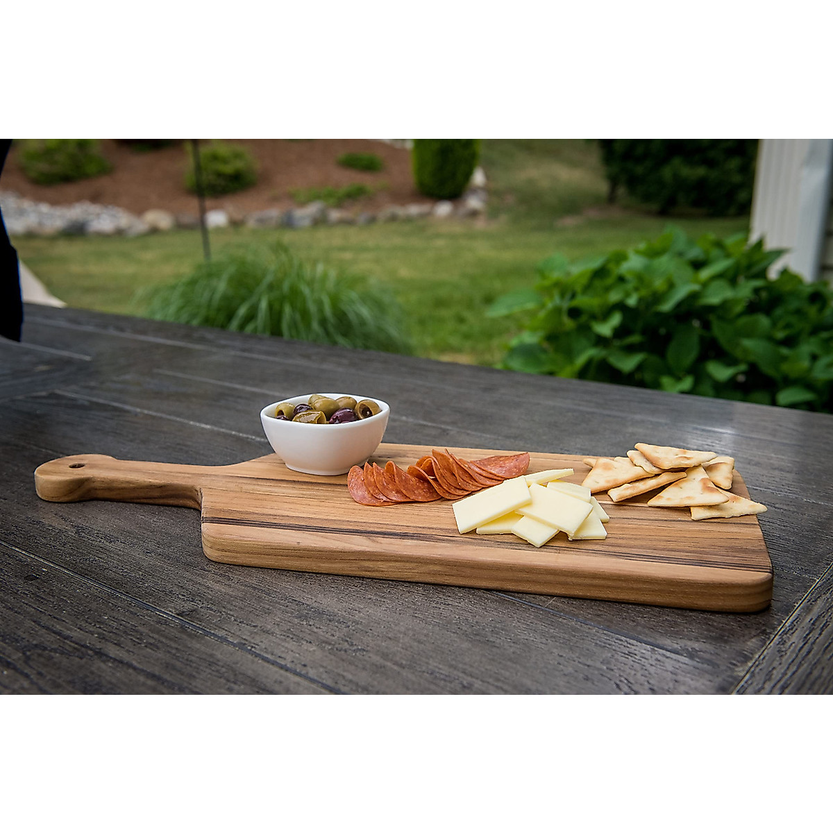 Lipper International Teak Wood Edge Grain Kitchen Paddle Board for Serving, Large, 20" x 8" x 3/4"