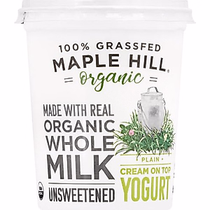Maple Hill Creamery Organic Cream on Top Yogurt - USDA Organic Whole Milk Yogurt – Unsweetened No Sugar Added– 100% Certified Grass-Fed Yogurt, Plain, 32 oz