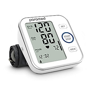 Paramed Blood Pressure Monitor - Bp Machine - Automatic Upper Arm Blood Pressure Cuff 8.7-15.7 inches - Large LCD Display 120 Sets Memory - Device Bag & Batteries Included