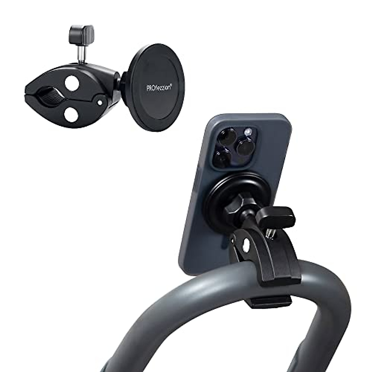 Phone Holder Mount Magnetic Accessories: Fitness Equipment Gym Motorcycle Handlebar, Exercise Bike, Treadmill, Stroller, Cart, for Magsafe iphone 15 14 13 12 Plus Pro Max & All Cellphone Stand Clamp