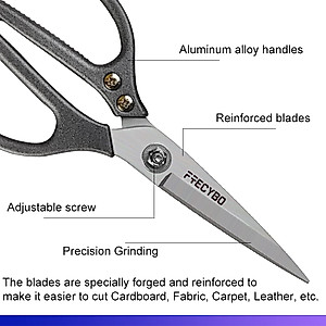 FTECYBO Heavy Duty Scissors 9'', All Purpose, Leather Scissors, Reinforced Stainless Steel Blades with Metal Handles for Home, Office, Easy Cutting Cardboard, Fabric, Carpet, Leather