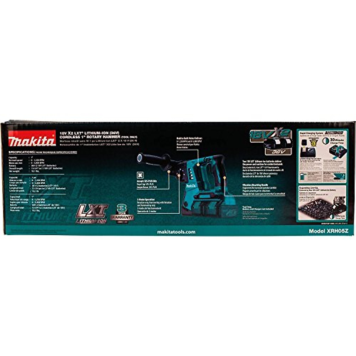 Makita XRH05Z 18V X2 LXT Lithium-Ion (36V) Cordless 1-Inch Rotary Hammer, accepts SDS-PLUS bits, Tool Only