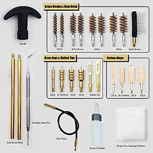 Angeebin Handgun Cleaning Kit for .22 .38/.357/9mm .40 .45 Caliber, Universal Pistol Gun Brush with Bronze Bore Brush, Brass Jag and Slotted Adapter (Set 26-Piece)