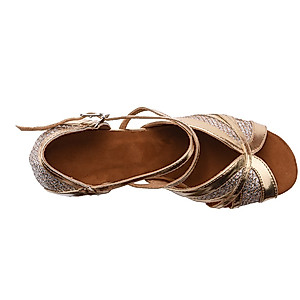 Akanu Women's Latin Dance Shoes Female's Ballroom Salsa Dance Shoes with 2.3" Hell(D-Style Size 9) Gold