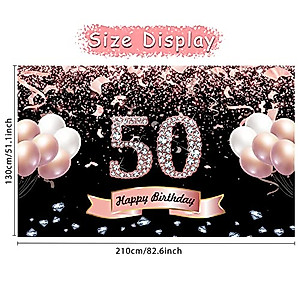 Trgowaul 50th Birthday Decorations for Women - Large Rose Gold Happy 50th Birthday Banner Backdrop Photography Background Sign Poster Decor 50 Years Old Birthday Party Supplies Gifts for her 51"×83"