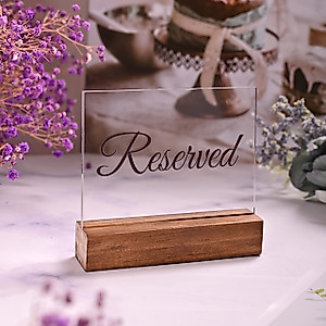 Sparkle Race Reserved Table Signs, 6-Pack Acrylic Reserved Signs for Tables, Reserved Signs for Weddings with Wood Holders, Place Card Holder for Dinner Party Events Seating