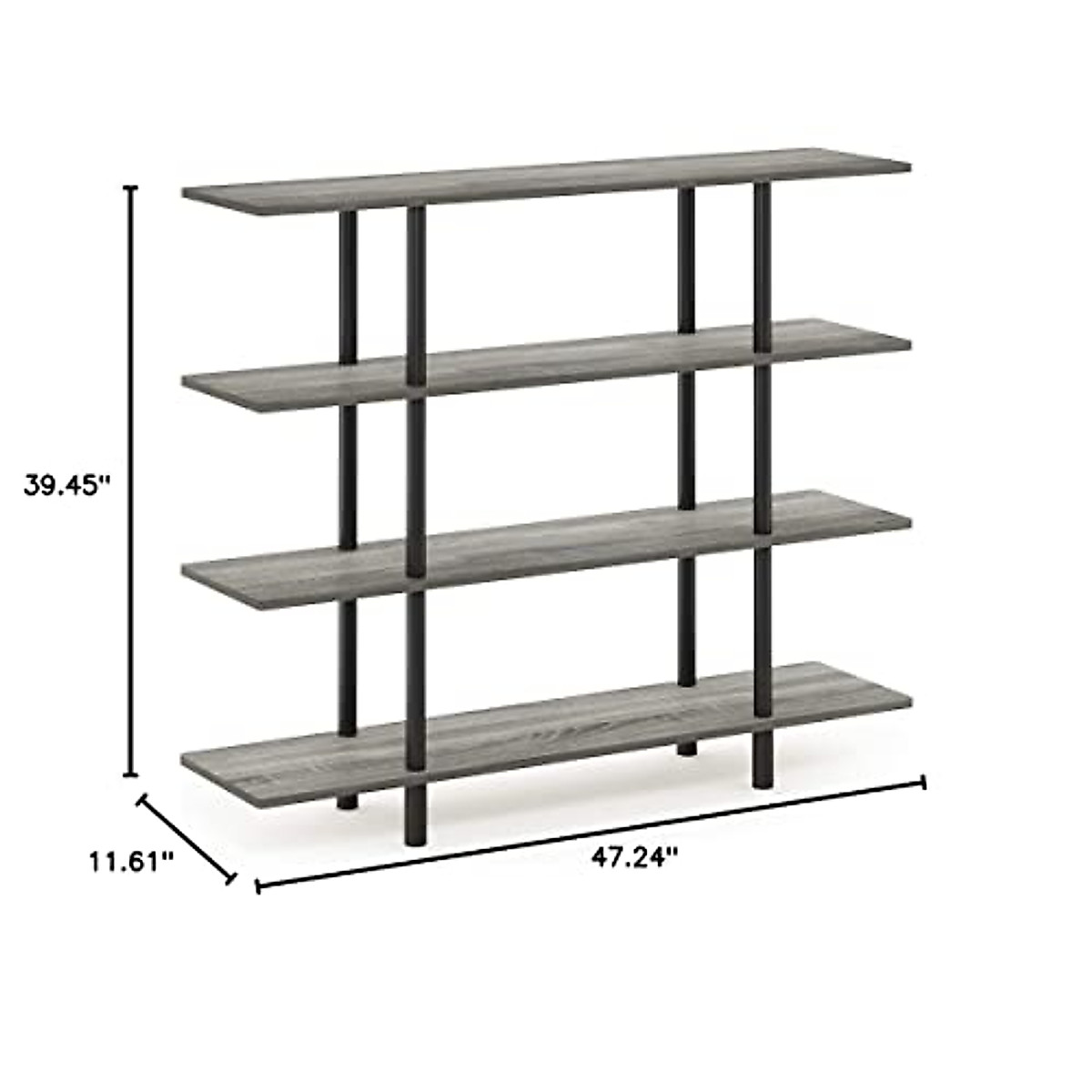 Furinno Turn-N-Tube 4-Tier Wide Display Shelf, French Oak Grey/Black