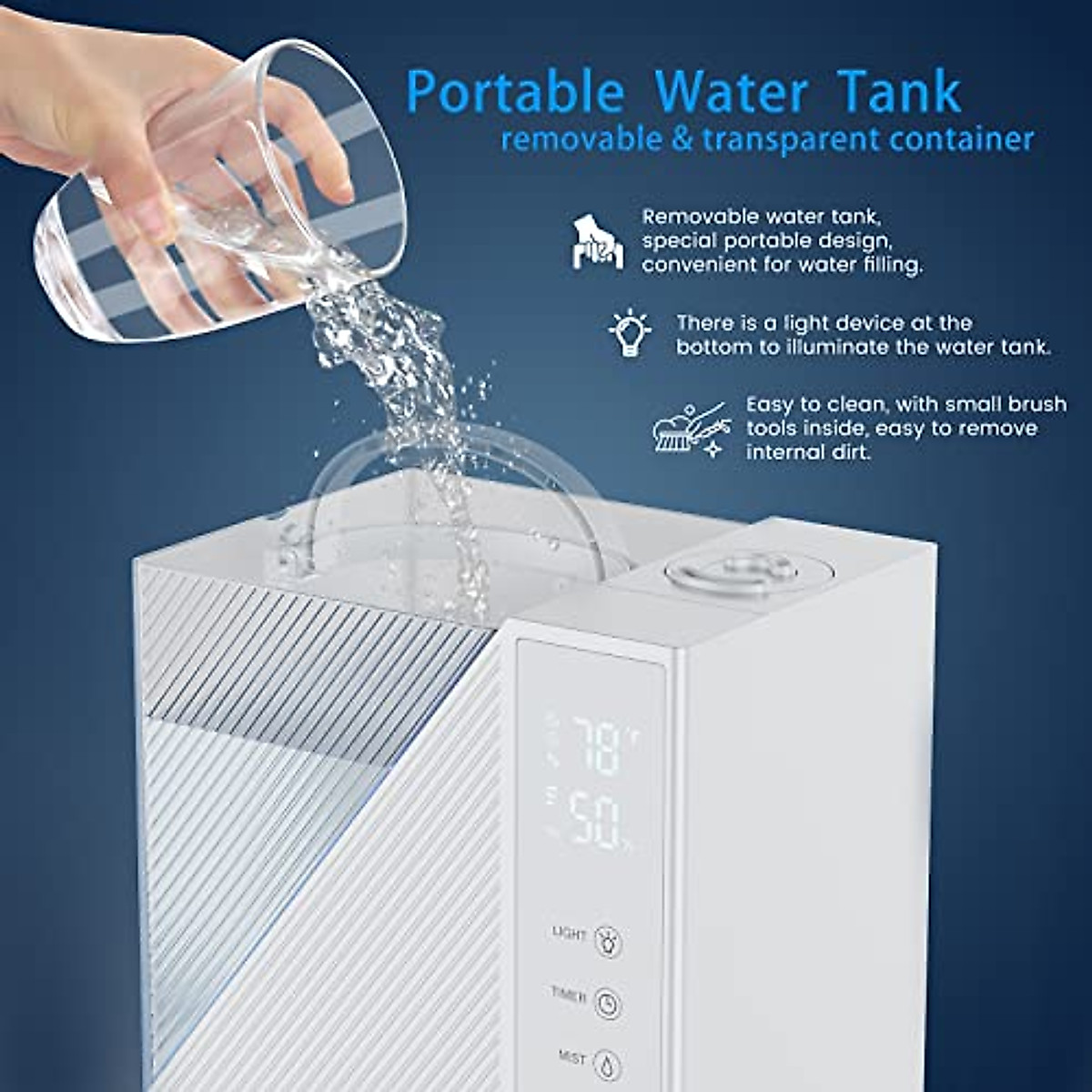 Elecameier Ultrasonic Humidifiers for Bedroom,5.0L Cool and Warm Mist with Remote Control,Essential Oil Tray,Automatic Humidity Control,LCD Display,Auto Shut-Off,and 30dB Quiet Operation,White