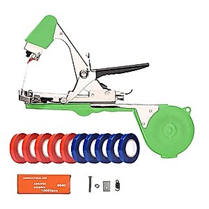 FUNTECK Plant Tying Machine for Grapes, Raspberries, Tomatoes and Vining Vegetables, Comes with Tapes, Staples and Two Replacement Blades,Green