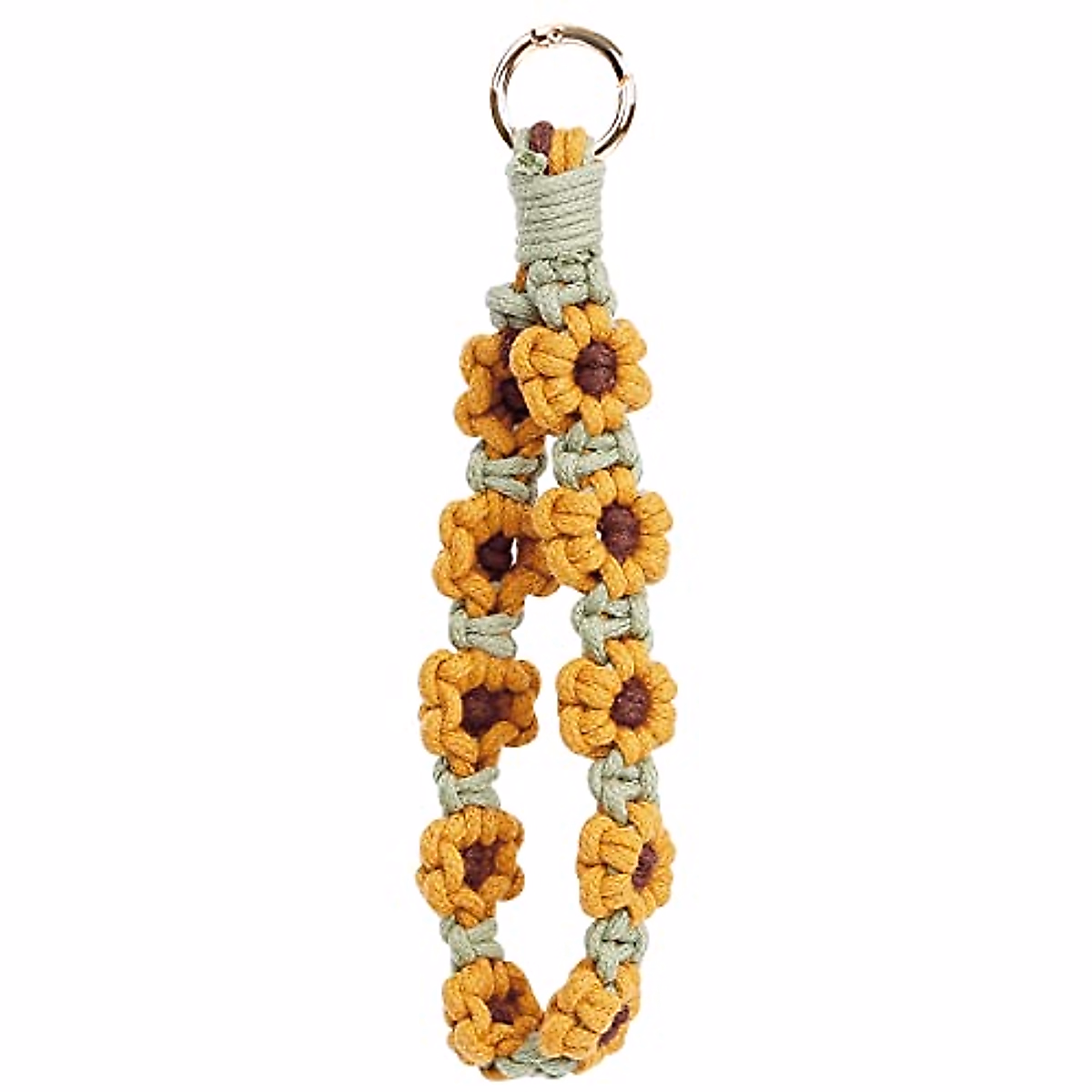 elephtree Boho Macrame Keychain Wristlet Keychain Weave Exquisite Keyring Holder Bracelet Handmade Wrist Lanyard Flower Pattern for Women