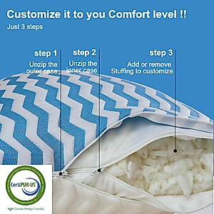 King Size Pillows - Adjustable Firm King Pillows for Back Stomach and Side Sleeper- Shredded Memory Foam Cooling Pillow for Neck and Shoulder Pain with Washable Cover and Bonus Foam Fill