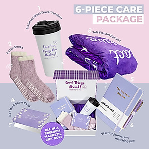 Loving Hue Chemo Care Package for Women, Cancer Care Packages for Women Purple, Gifts for Cancer Patients, Get Well Soon Gift Basket Includes Travel Mug, Healing Blanket 47”x71”