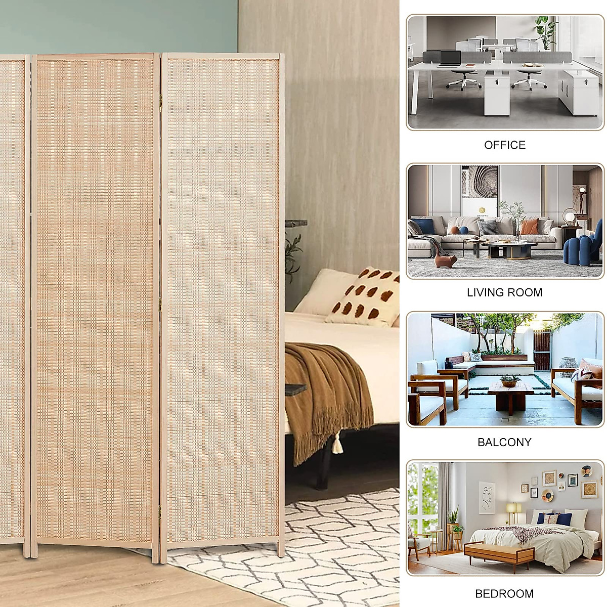 Room Divider Privacy Screen 16" Room Dividers and Folding Privacy Screens 6 Panel Room Divider Wall 5.6FT Tall Bamboo Room Divider Partitions/Separator
