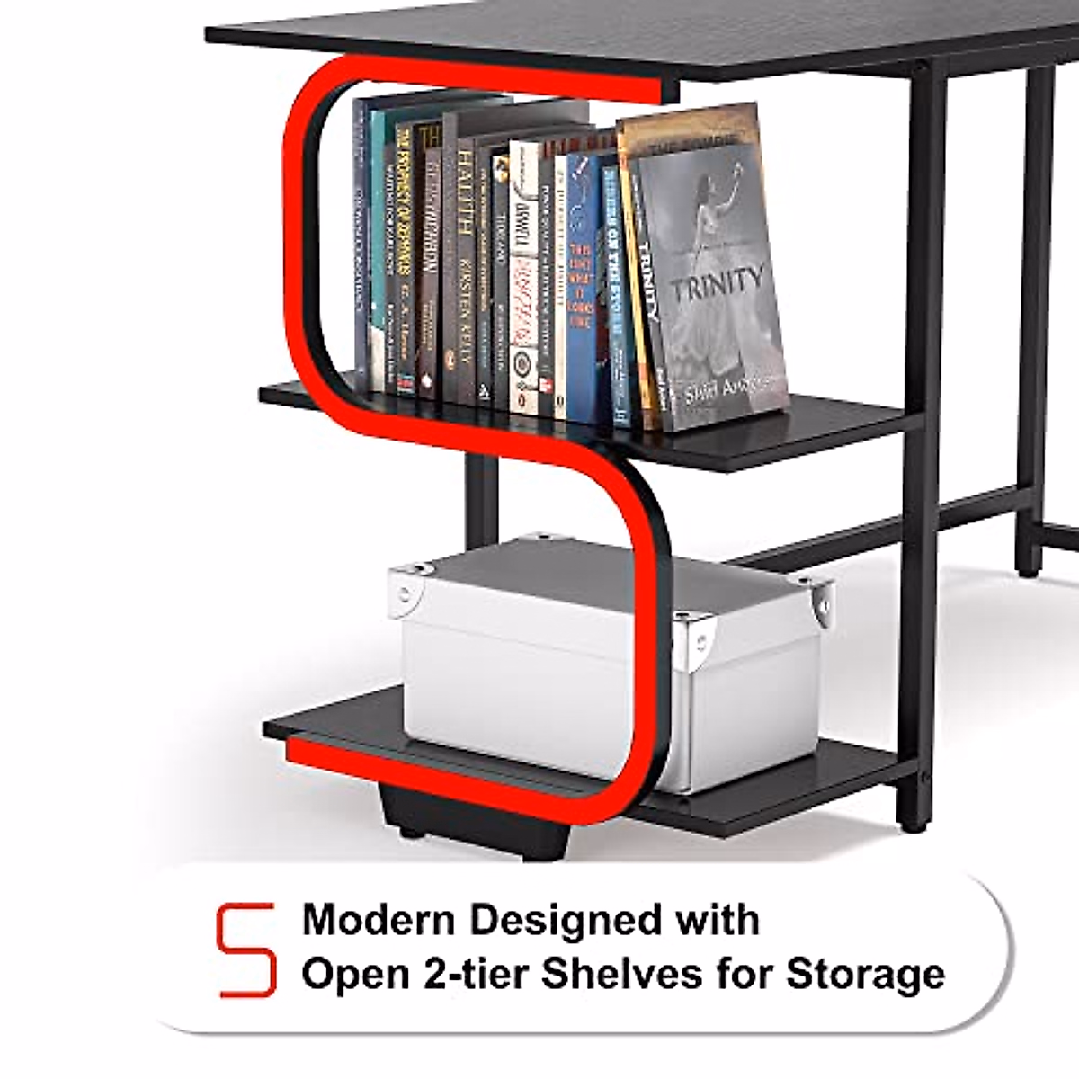 Teraves Reversible Computer Desk for Small Spaces,Small Desk with Shelves,47 inch Gaming Desk Office Desk Bedroom Desk for Home Office