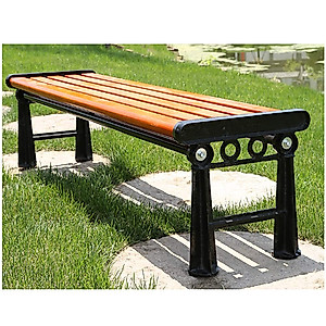 LASEVE Garden Benches, 3-Seater Wooden Outdoor Garden Bench,Cast Iron Frame Courtyard Patio Bench,Leisure Seat Park Bench with Backrest and Armrests,Weatherproof Porch Chair,for Lawn/Working Channel