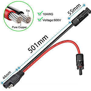 ZHOFONET Solar Panel Connector to SAE Adapter Cable,10AWG SAE Solar Extension Connector Cable,Solar Panel Adapter Connectors for RV Solar Panel Systems Solar Power Generators(60cm)