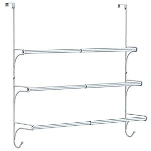 Auledio Adjustable Over The Door Triple Towel Rack with Hooks,Silver