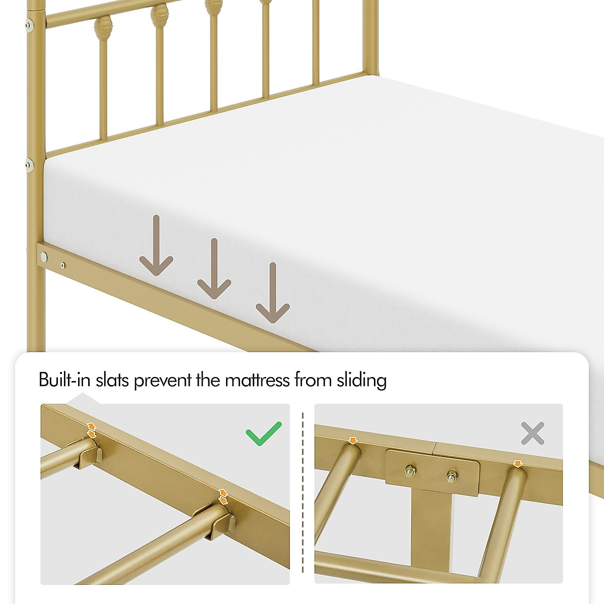 Yaheetech Classic Metal Platform Bed Frame Mattress Foundation with Victorian Style Iron-Art Headboard/Footboard/Under Bed Storage/No Box Spring Needed/Twin Size Antique Gold