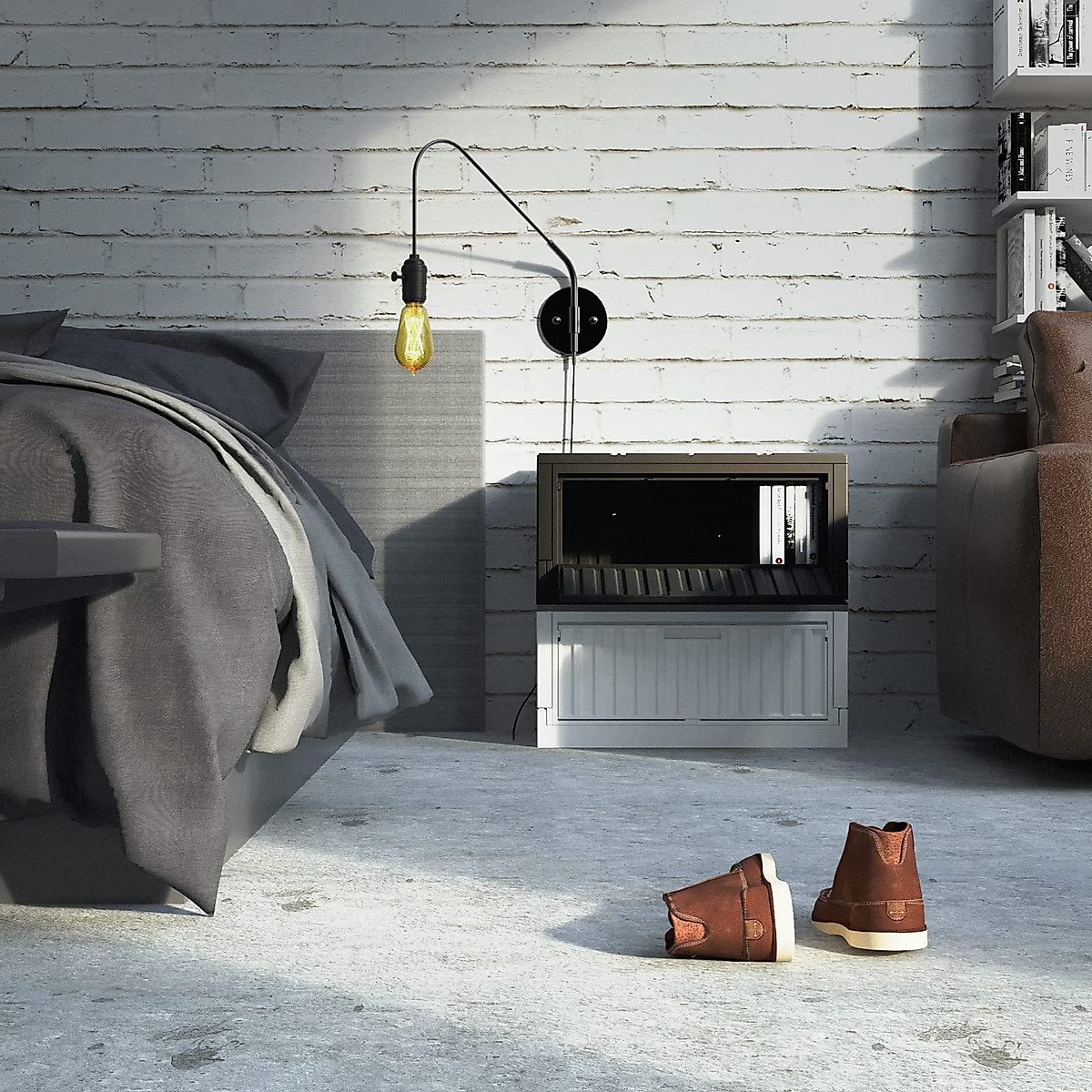 livinbox 45L Stackable Foldable bins for storage, Collapsible Storage Bins w/lids Side-Open Door, Home Office Bedroom Living Room Comic Books, Black, FB-6432S-BK