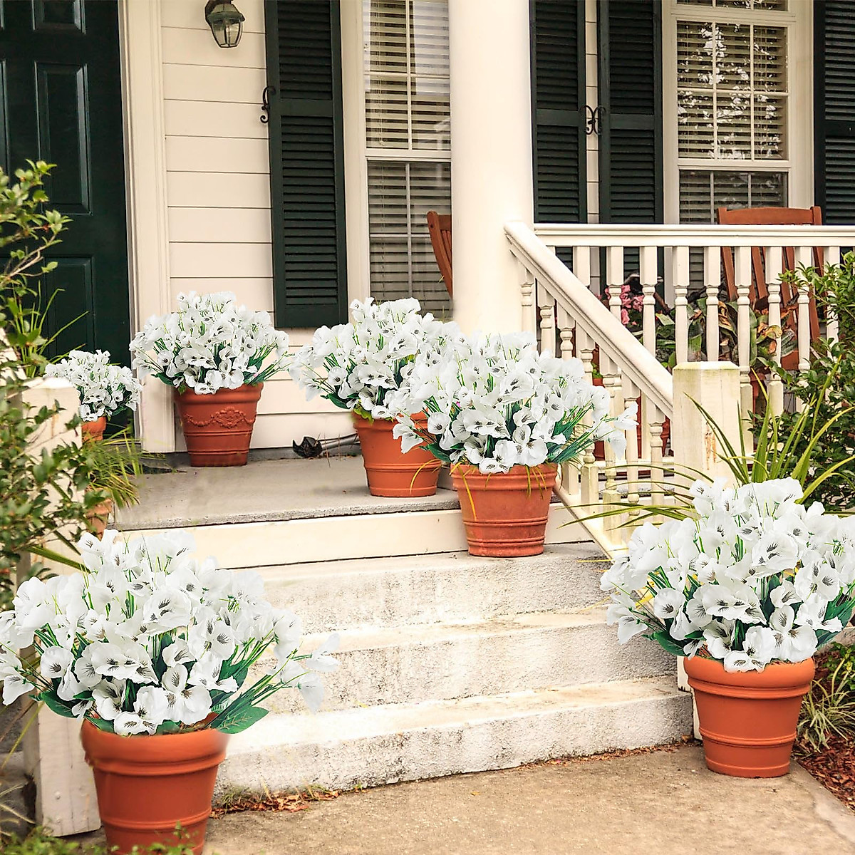 Aufind 12 Bundles Artificial Flowers, Outdoor Indoor UV Resistant Fake Flowers No Fade Faux Plastic Greenery Shrubs Garden Porch Window Box Decorating